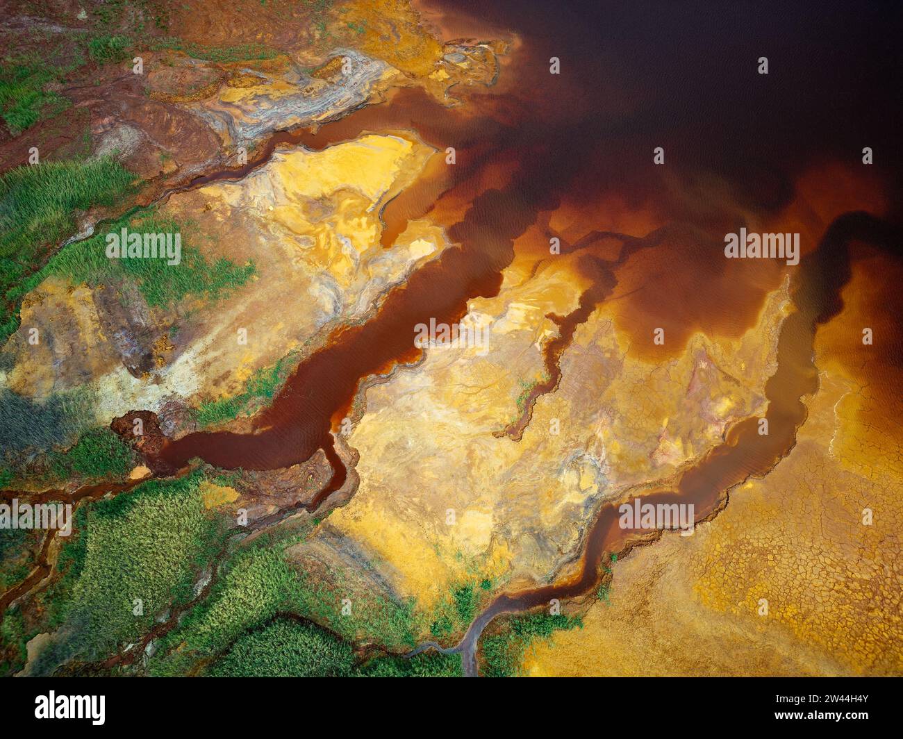 Aerial view of Mining activity. Polluted river and water. Apocalypse ...