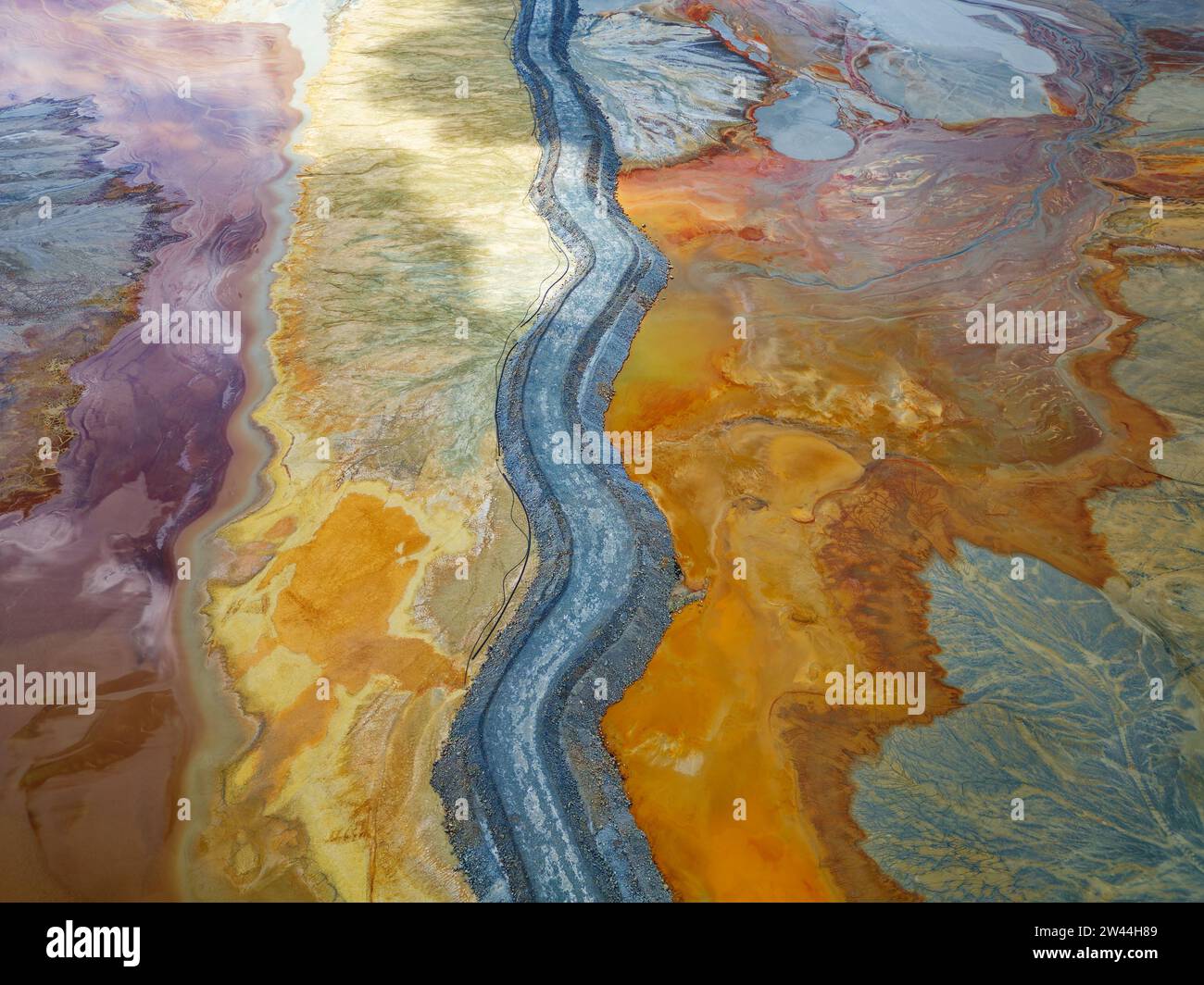 Aerial view of Mining activity. Polluted river and water. Apocalypse ...