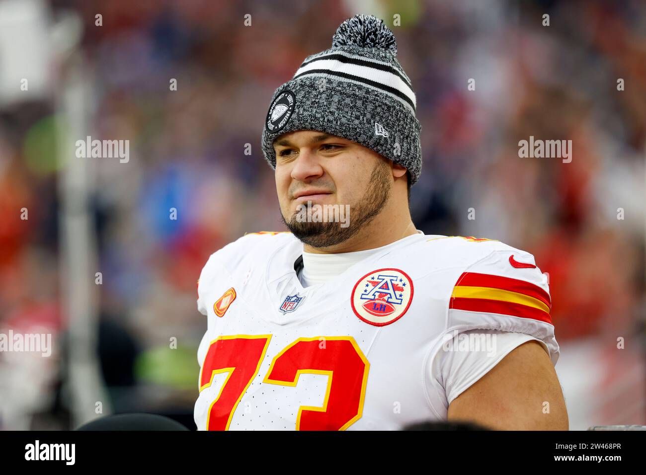 Kansas City Chiefs guard Nick Allegretti (73) on the sideline during ...