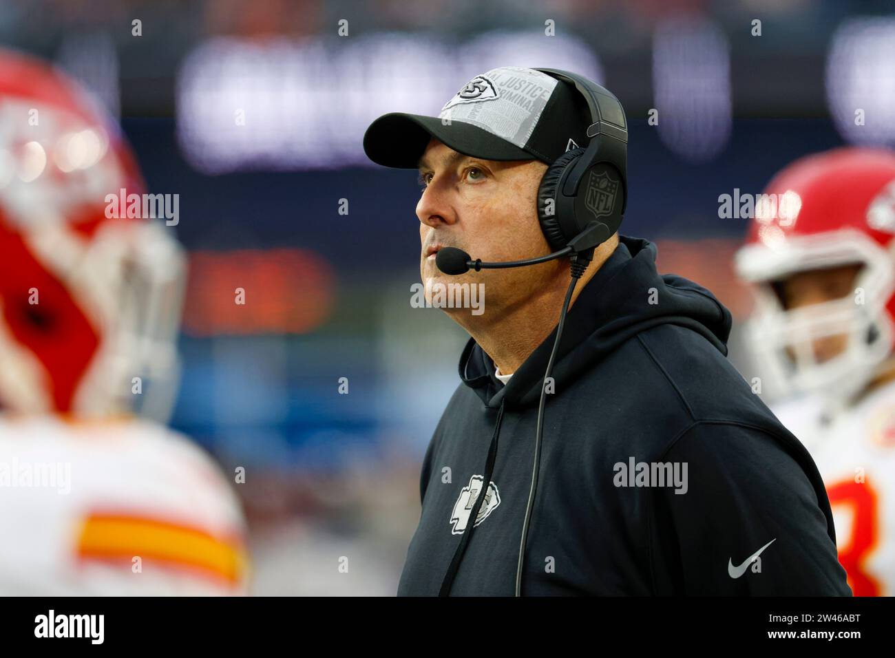 Kansas City Chiefs offensive line coach Andy Heck looks to the field ...