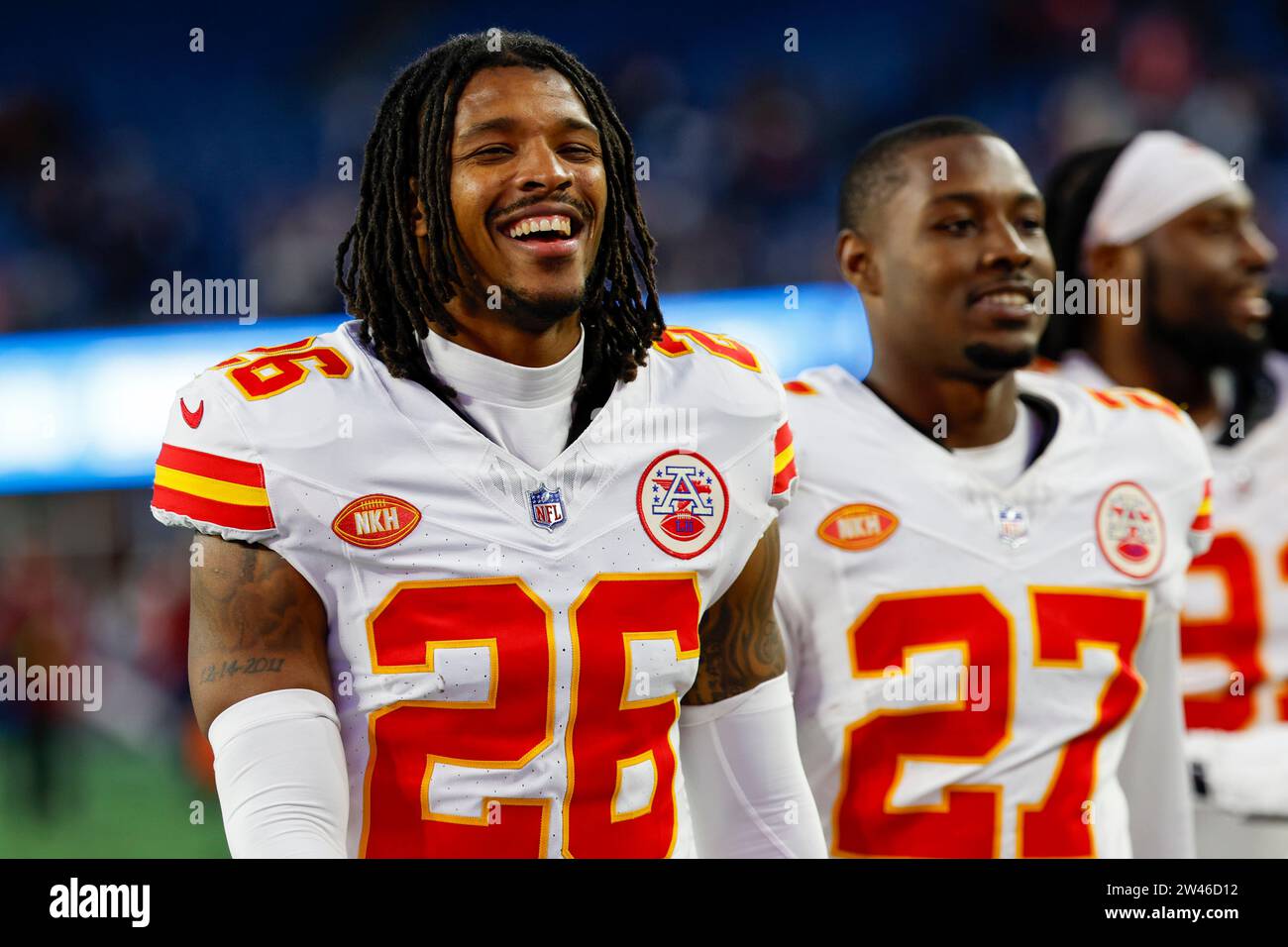 Kansas City Chiefs safety Deon Bush (26) reacts at the conclusion of an ...