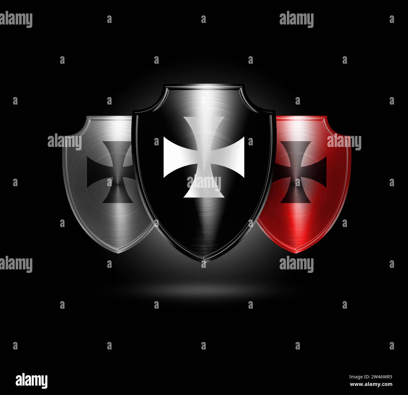 set of knights templar shields isolated on black background Stock Photo ...