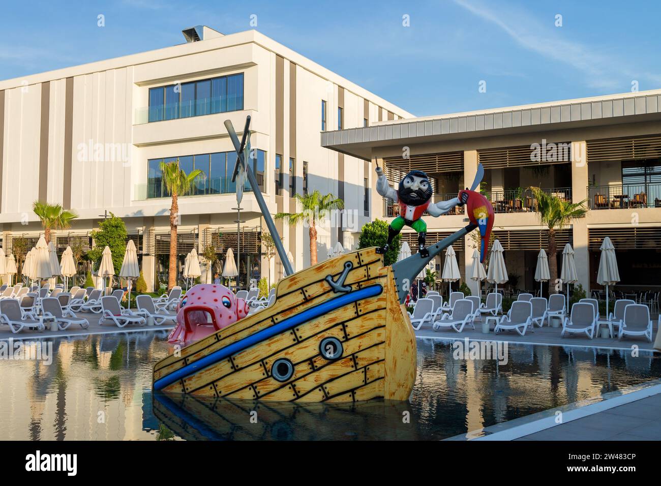 Children's pool with fairy-tale characters in the water in a Turkish ...
