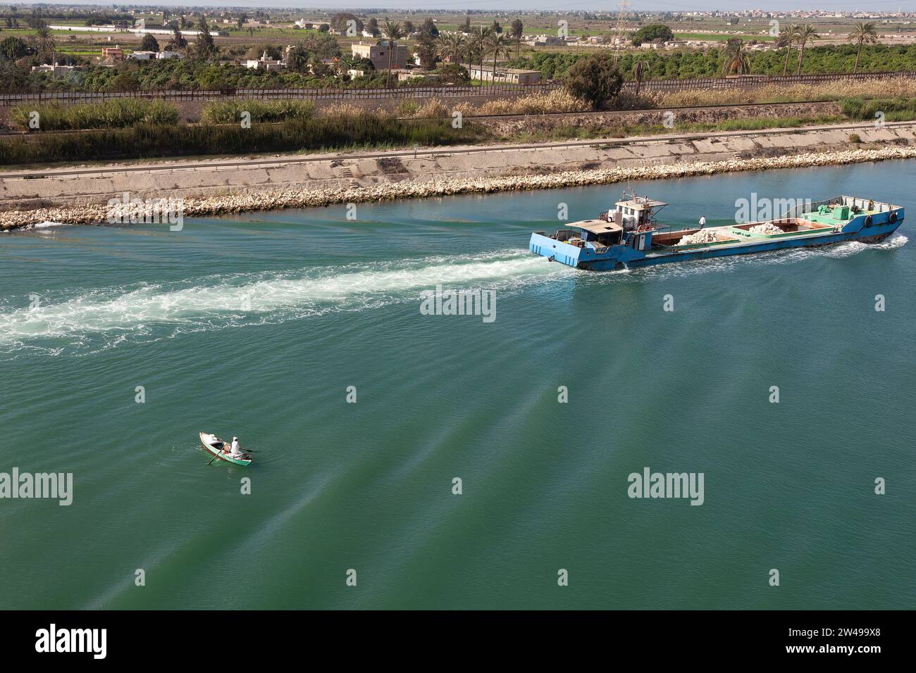 Container boat in Suez canal Stock Photo - Alamy