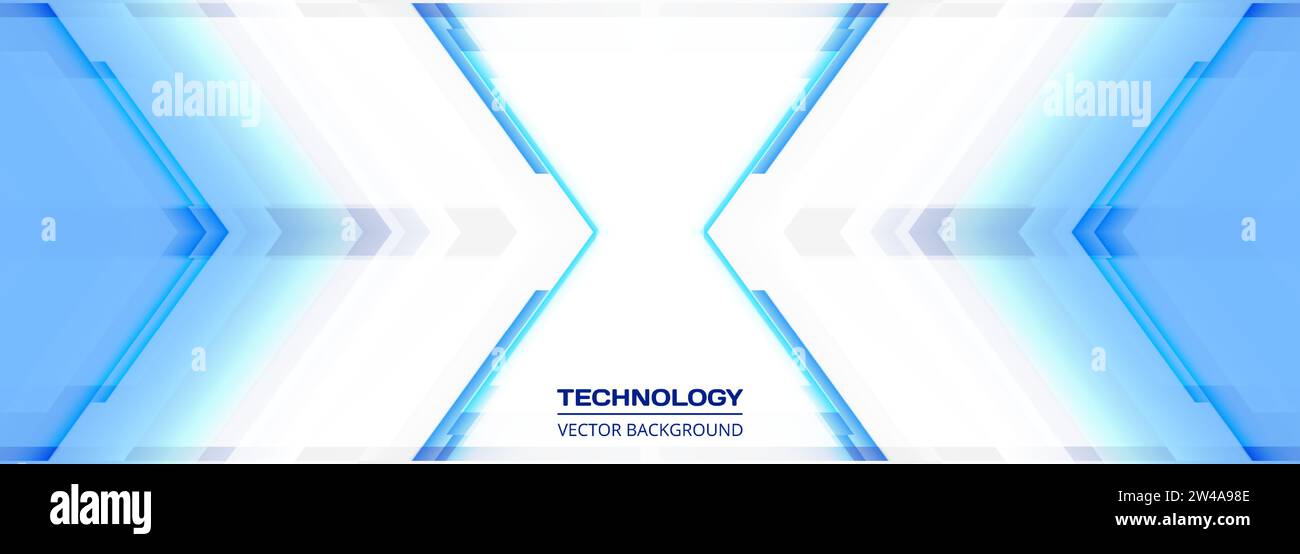 Tech 3D white and blue wide abstract background with technology arrows ...