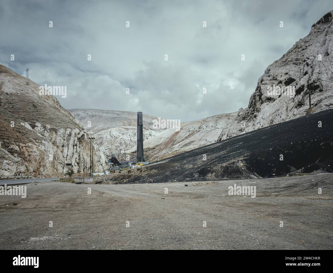 Chimney of the smelting furnace and slag of the smelted metals, La ...
