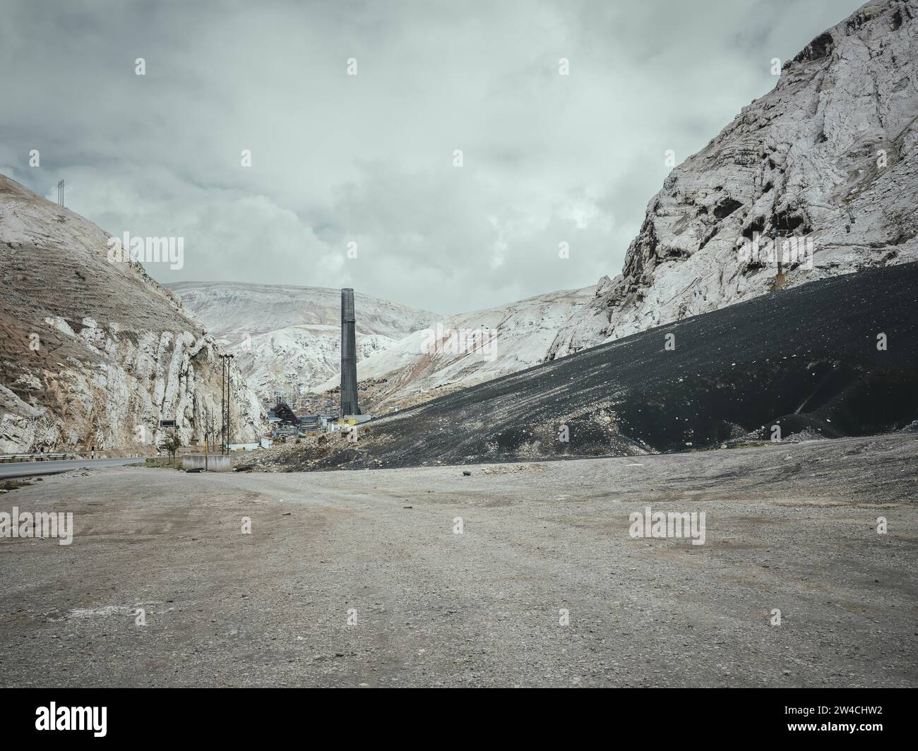 Chimney of the smelting furnace and slag of the smelted metals, La ...