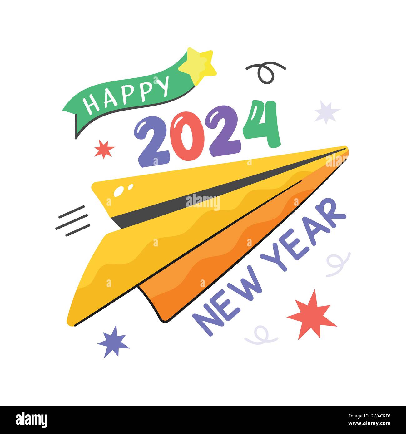 Happy new year 2024 hand drawn sticker vector design Stock Vector Image ...