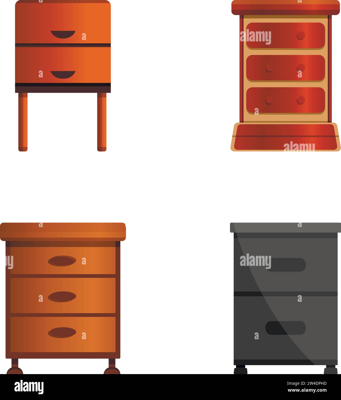 Wooden nightstand icons set cartoon vector. Bedside table. Home ...