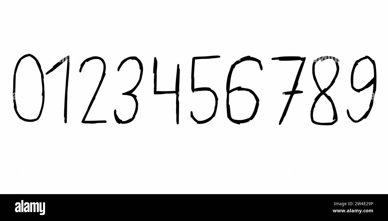 Doodle scribble black digits numbers font from 0 to 9 font set. Vector ...