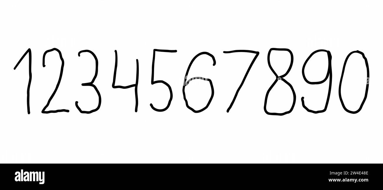 Childlike scribble black digits numbers font from 0 to 9 font set ...