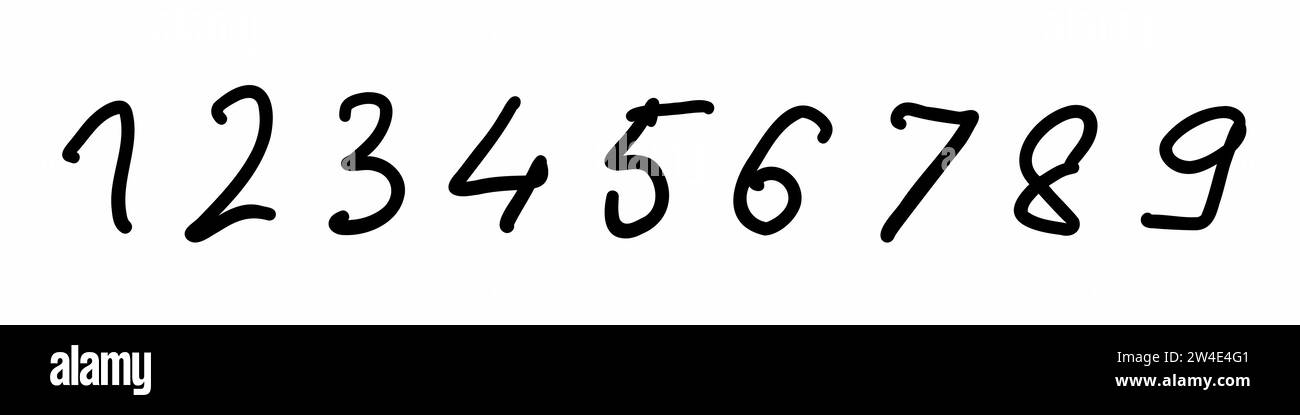 Doodle black digits numbers font from 0 to 9 font set. Vector ...