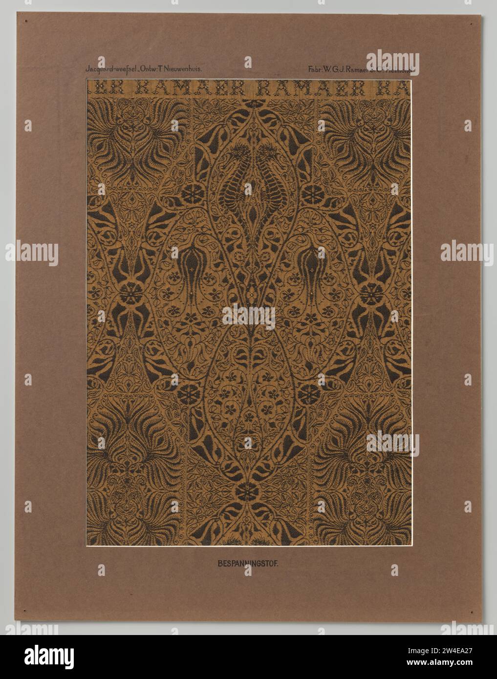 Steel Spanning fabric with motif seahorses, in passepartout, Theo ...