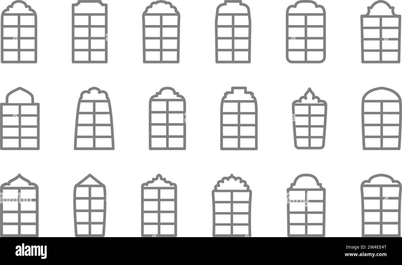 Set of silhouettes of vertical empty window frames. Arched window icons ...