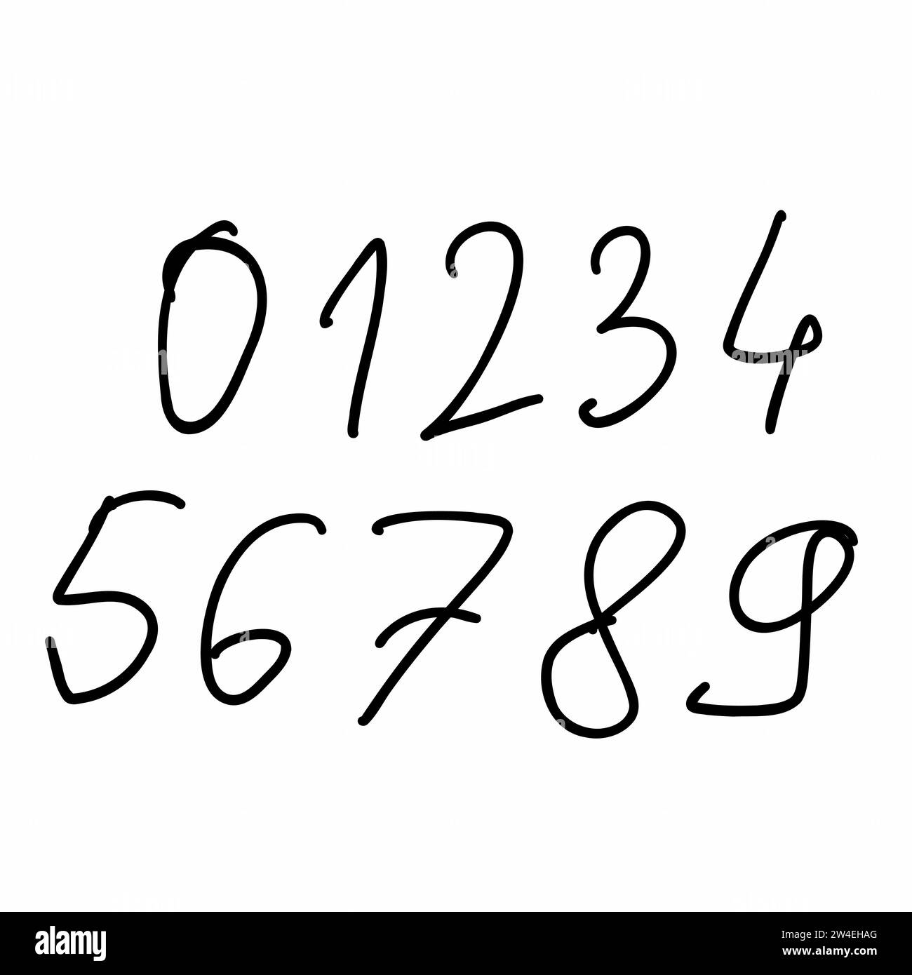Hand writing childlike black digits numbers font from 0 to 9 font set ...