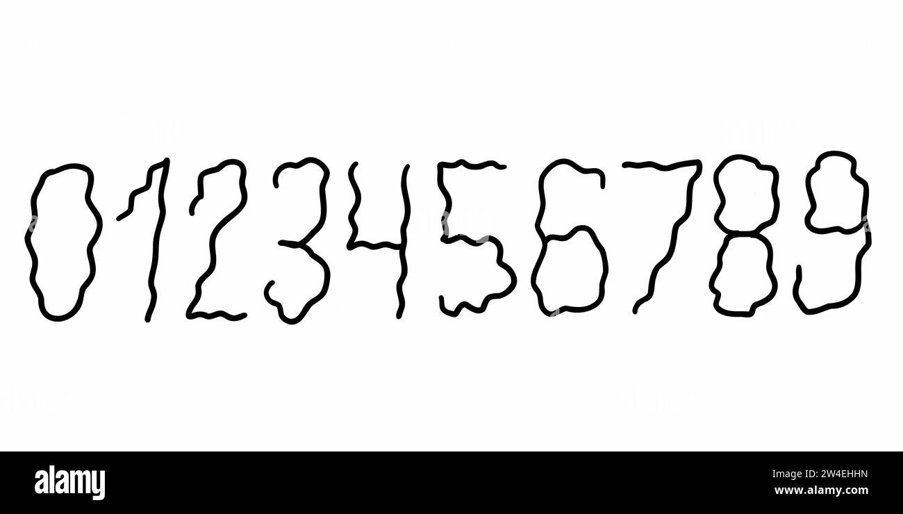 Wavy curly black digits numbers font from 0 to 9 font collection ...