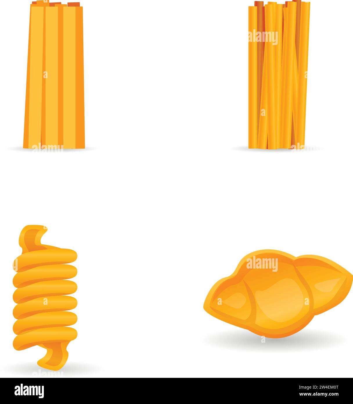 Macaroni icons set cartoon vector. Pasta, italian food. Dough product ...