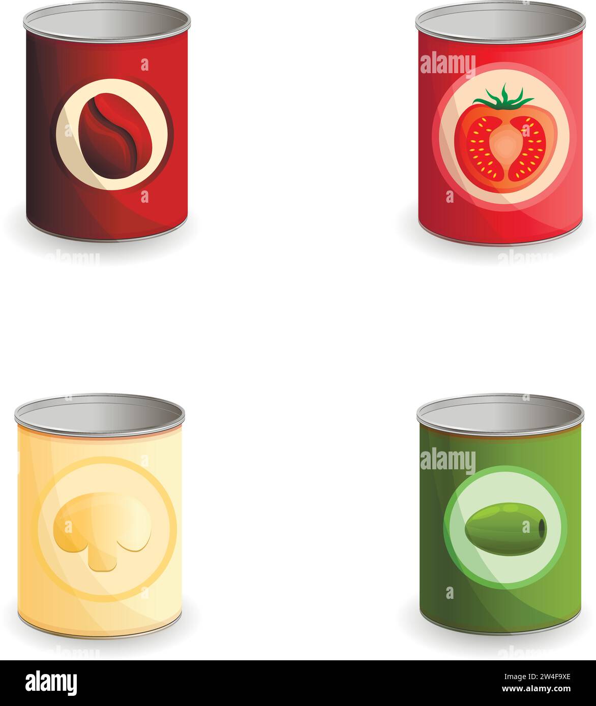 Canned product icons set cartoon vector. Metal can of preserved food ...
