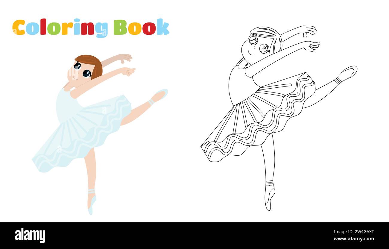 Coloring Page. A ballerina girl in a ballet tutu dances lightly and ...