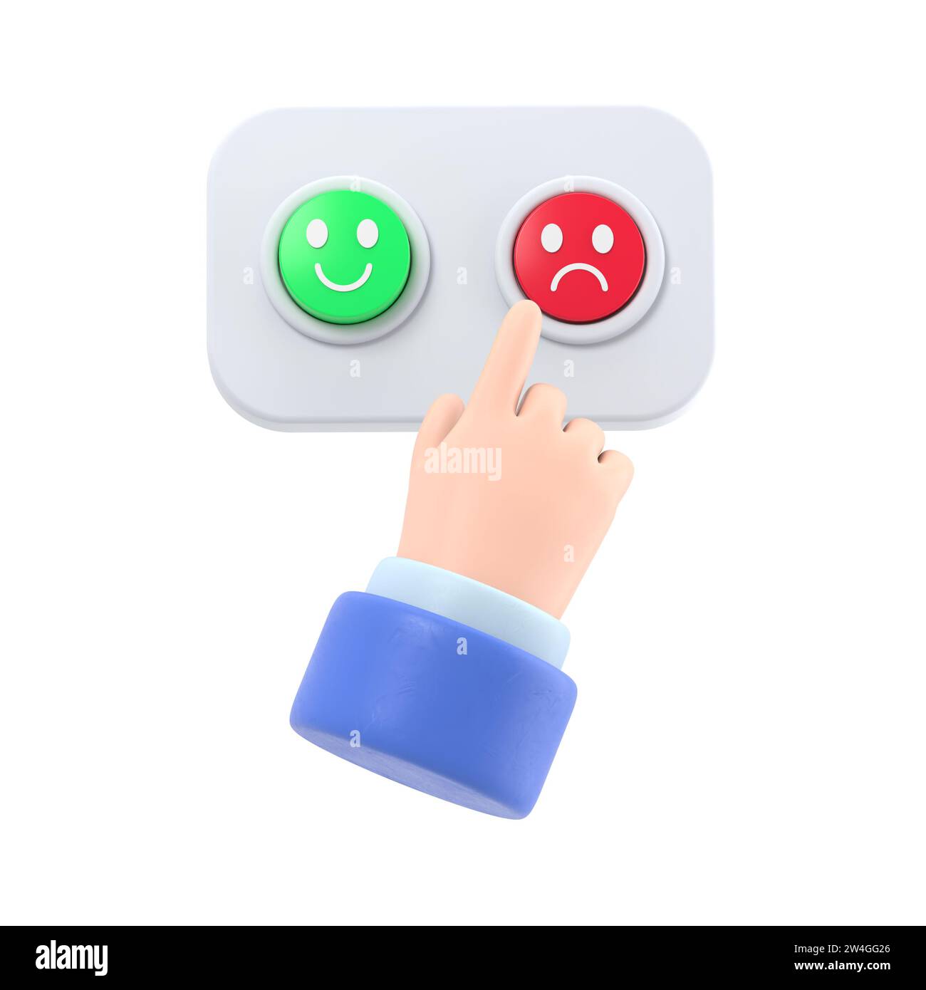 Disappointed customer cartoon hand presses the red button. Business or ...