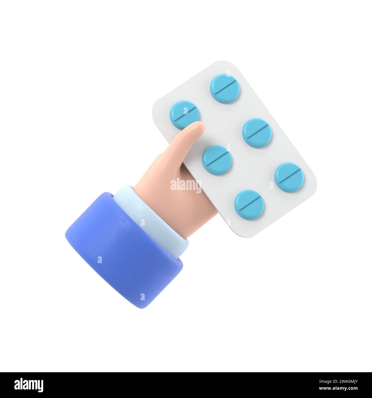 3d render. Pack of pills icon. Doctor or pharmacist cartoon hand with ...