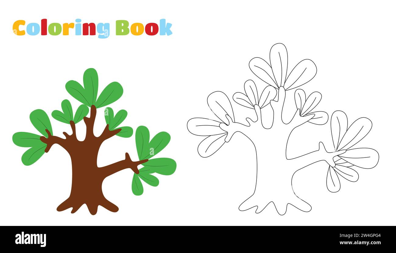 Coloring page. Amazing fantastic plant. Strong trunk and large leaves ...