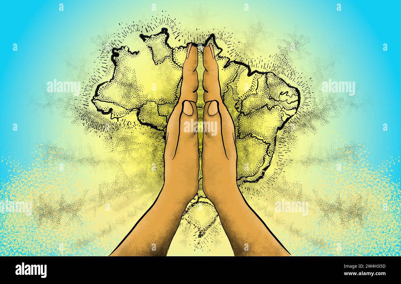illustration Hands in prayer, hands crossed MAP OF BRAZIL BACKGROUND ...