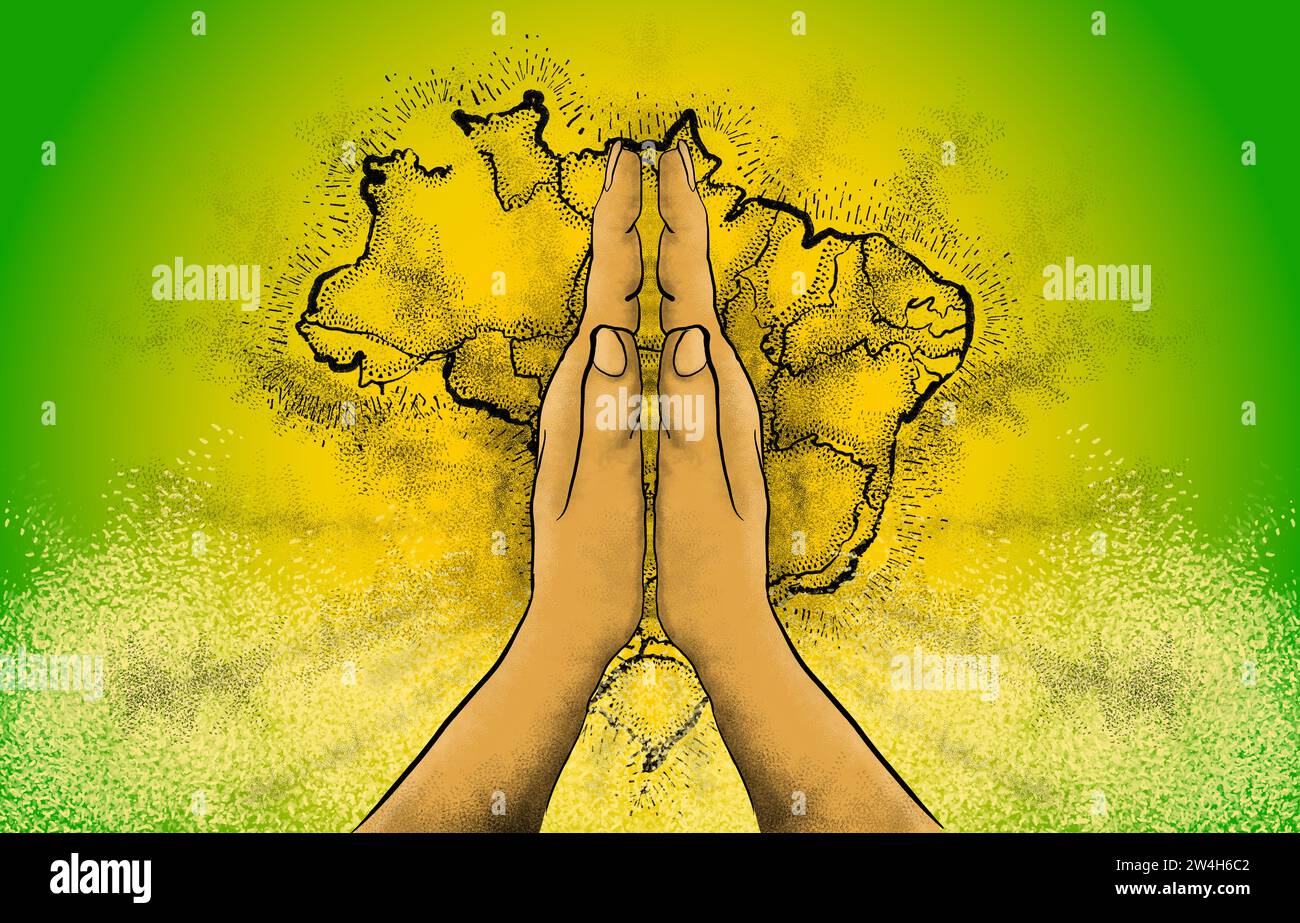 illustration Hands in prayer, hands crossed MAP OF BRAZIL BACKGROUND ...