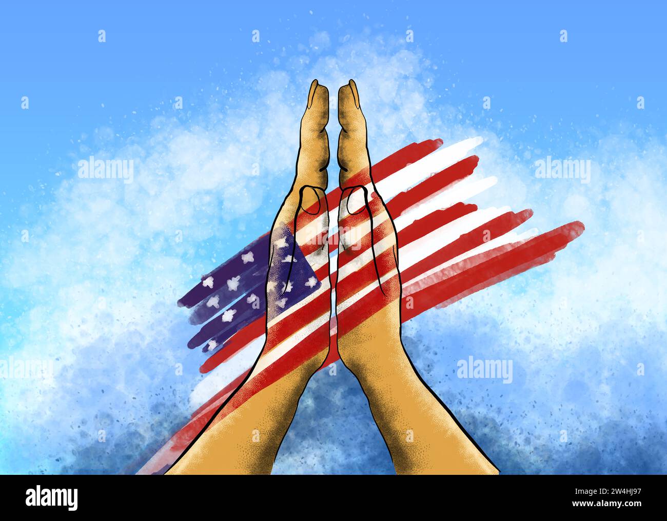 illustration hands together with flag of the united states Stock Photo ...