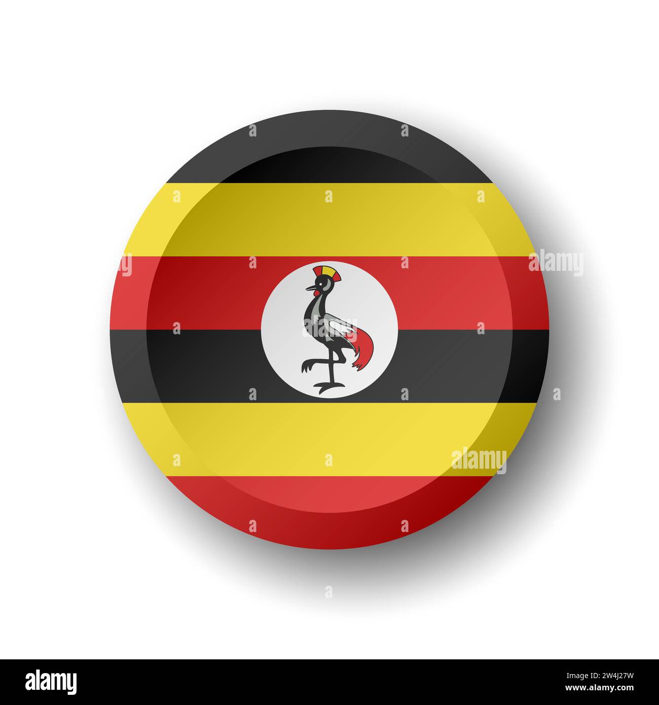 Uganda flag - 3D circle button with dropped shadow. Vector icon Stock ...