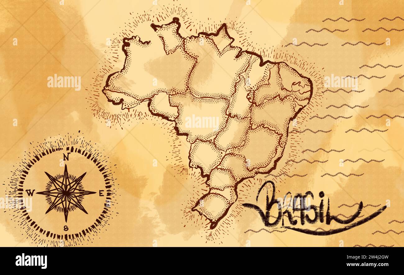 ANCIENT PARCHMENT MAP OF BRAZIL Stock Photo - Alamy