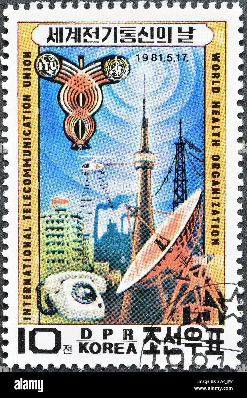 Cancelled postage stamp printed by Hungary, that shows Moon Station ...