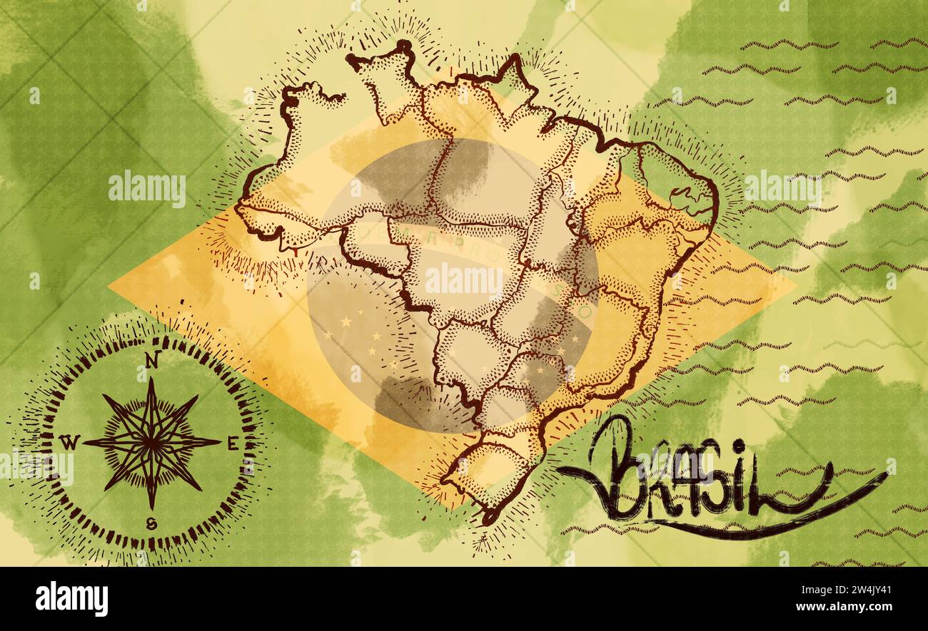 ANCIENT PARCHMENT MAP OF BRAZIL Stock Photo - Alamy