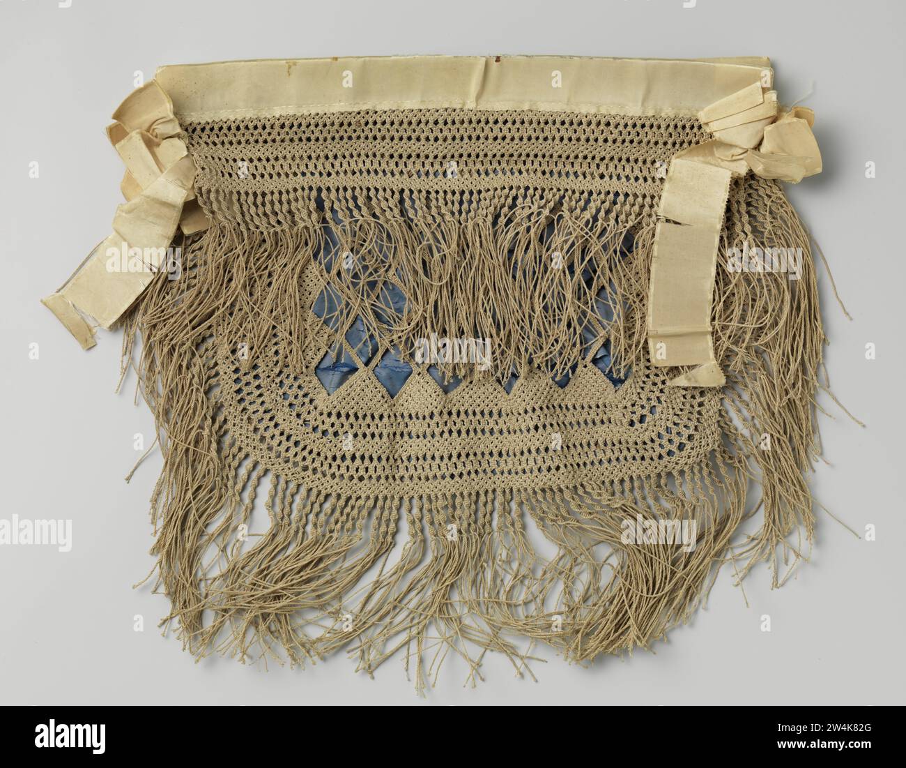 Bag of knotted (macramé) rope with bag side covered, wooden clamping ...
