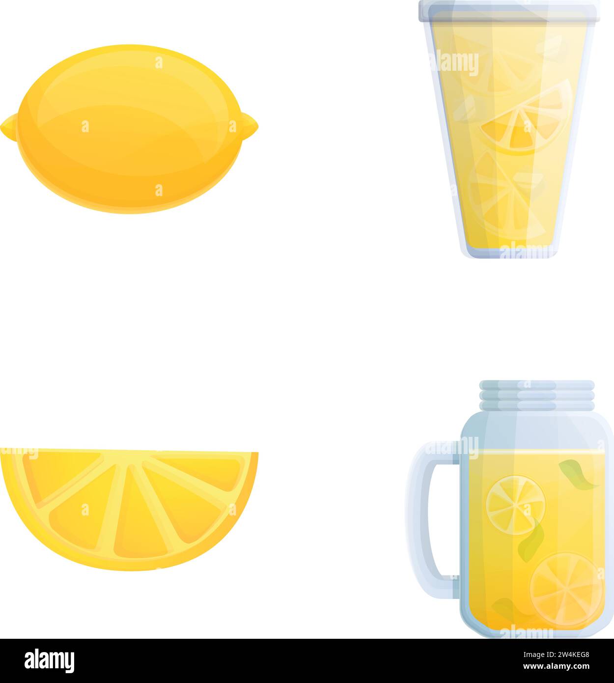Lemonade drink icons set cartoon vector. Fresh lemonade. Healthy ...