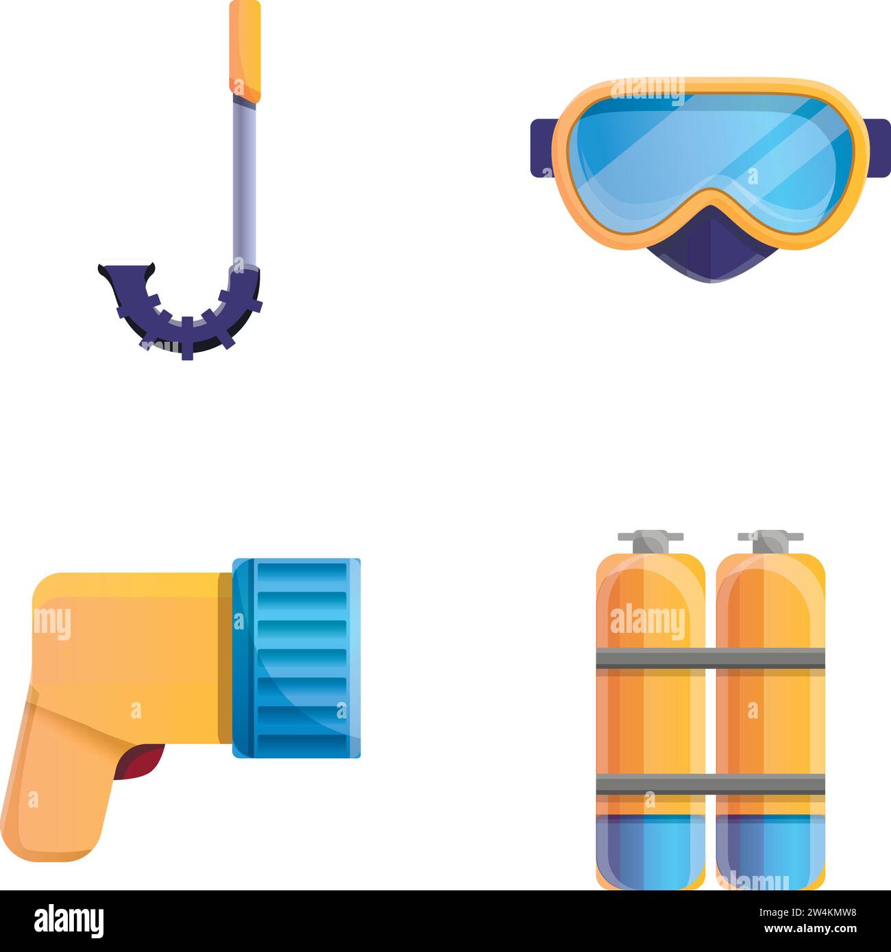 Diver equipment icons set cartoon vector. Scuba diving training. Hobby ...