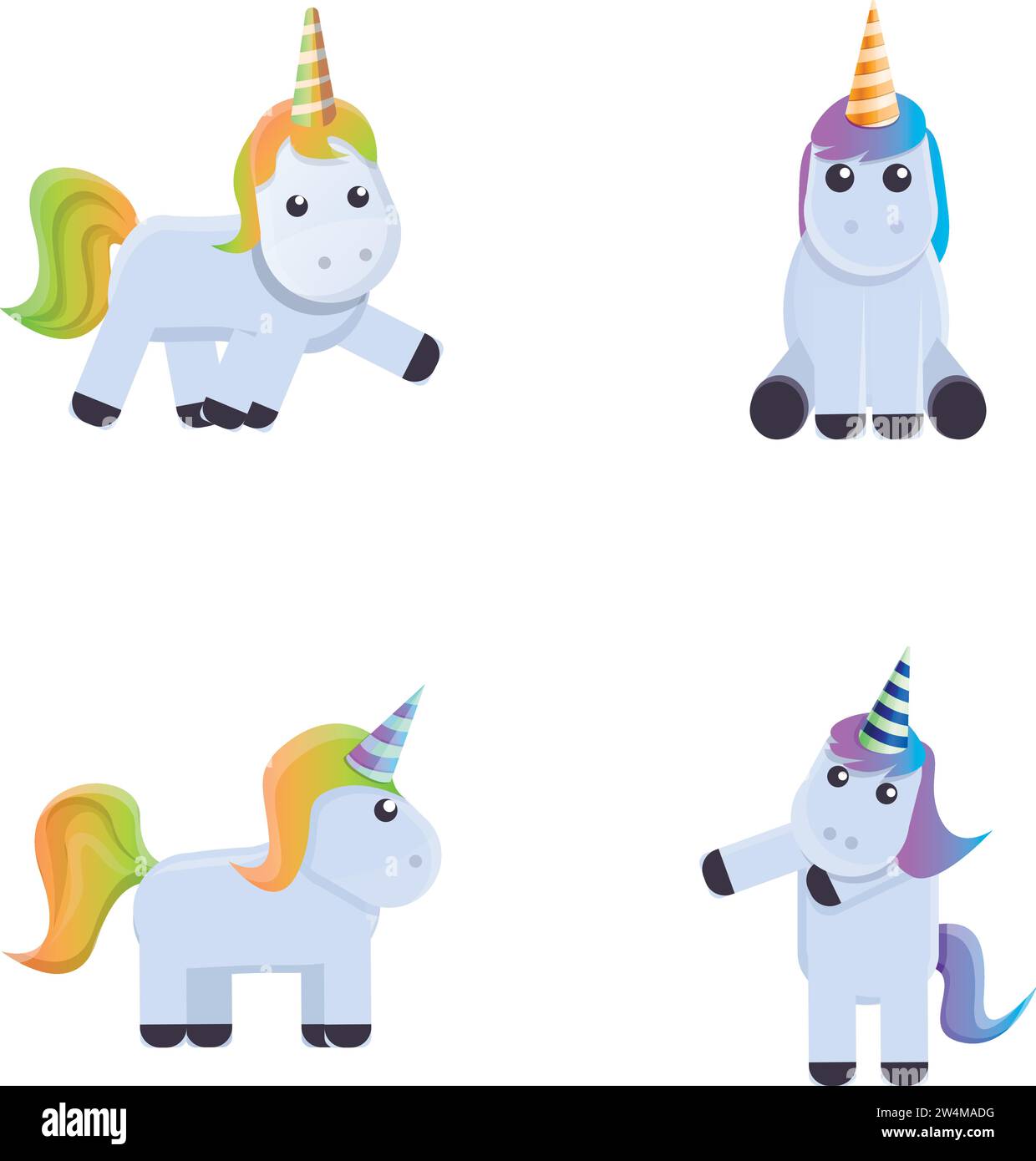 Funny unicorn icons set cartoon vector. Cute small unicorn. Cartoon ...