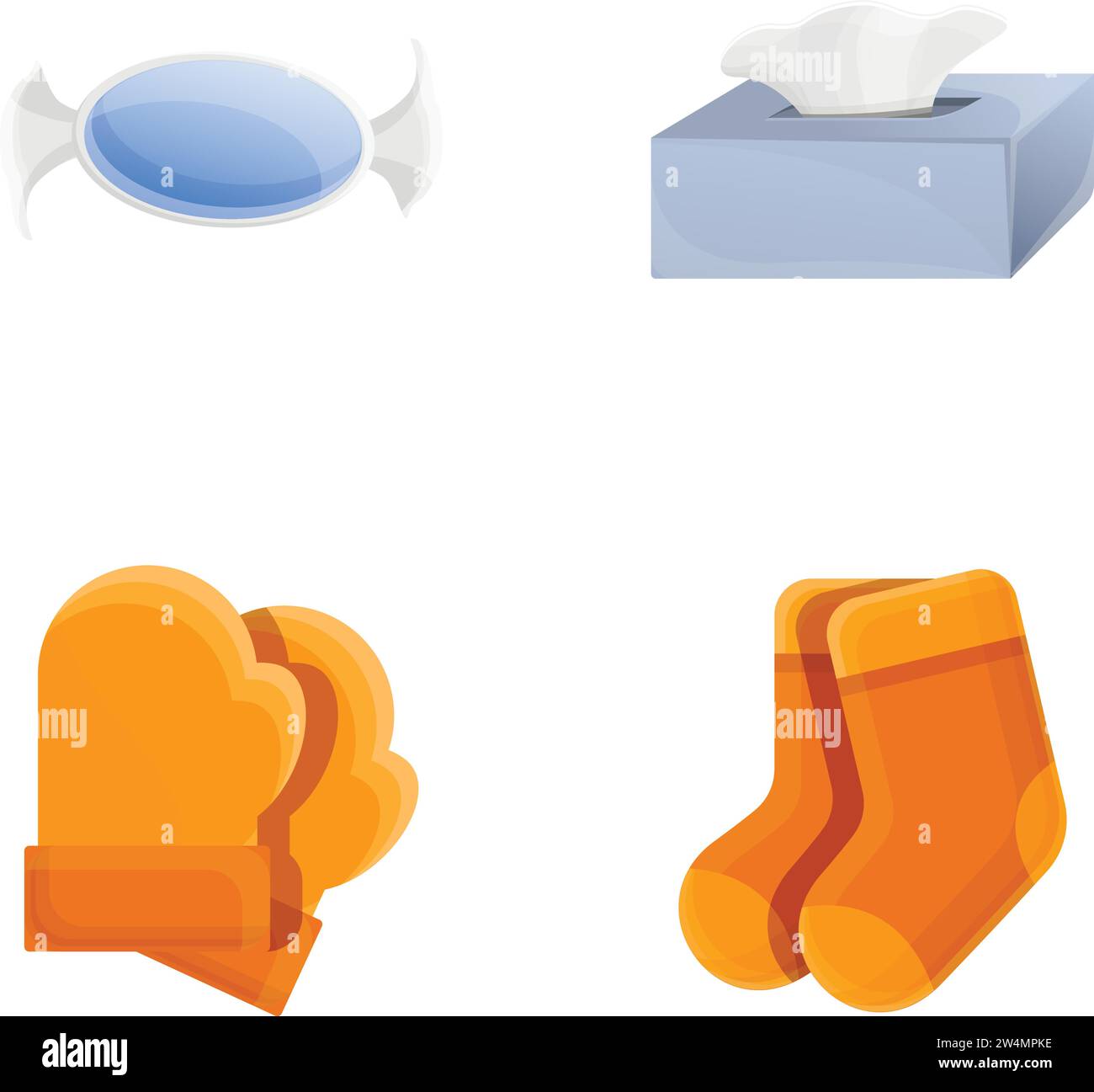 Seasonal cold icons set cartoon vector. Mint candy, paper napkin and ...