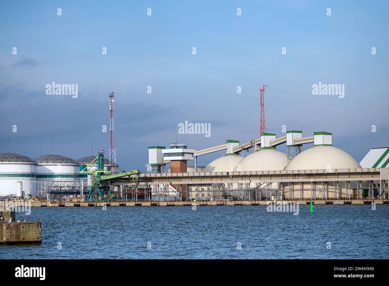 Industrial landscape with oil storage tanks in the port Klaipeda ...