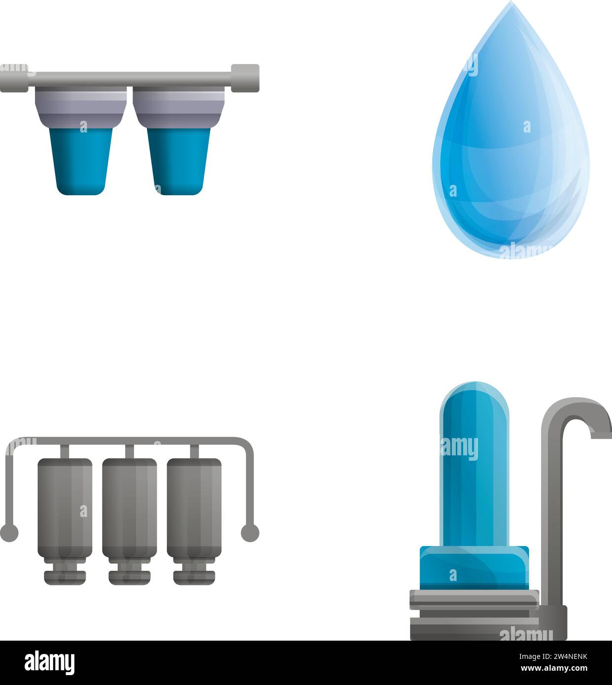 Clean water icons set cartoon vector. Water filtration system. Modern ...