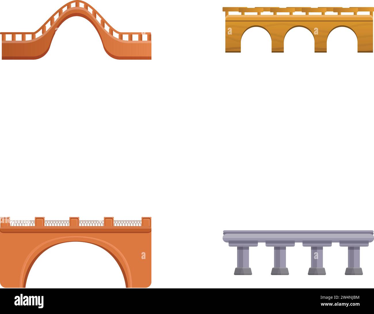 Bridge project icons set cartoon vector. Various type of bridge ...