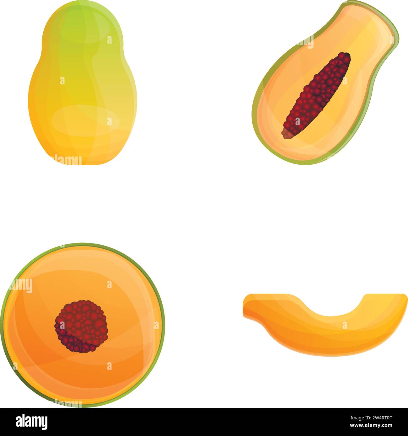 Papaya fruit icons set cartoon vector. Fresh exotic fruit. Healthy ...