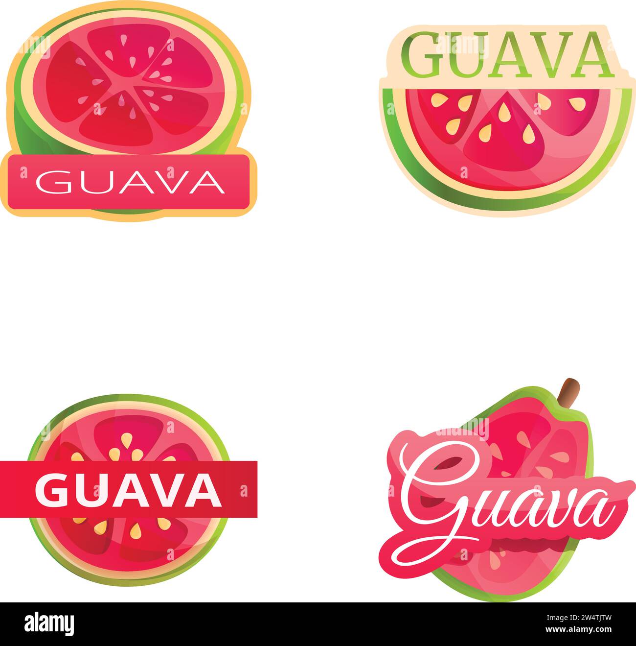 Guava fruit icons set cartoon vector. Ripe exotic fruit. Healthy ...