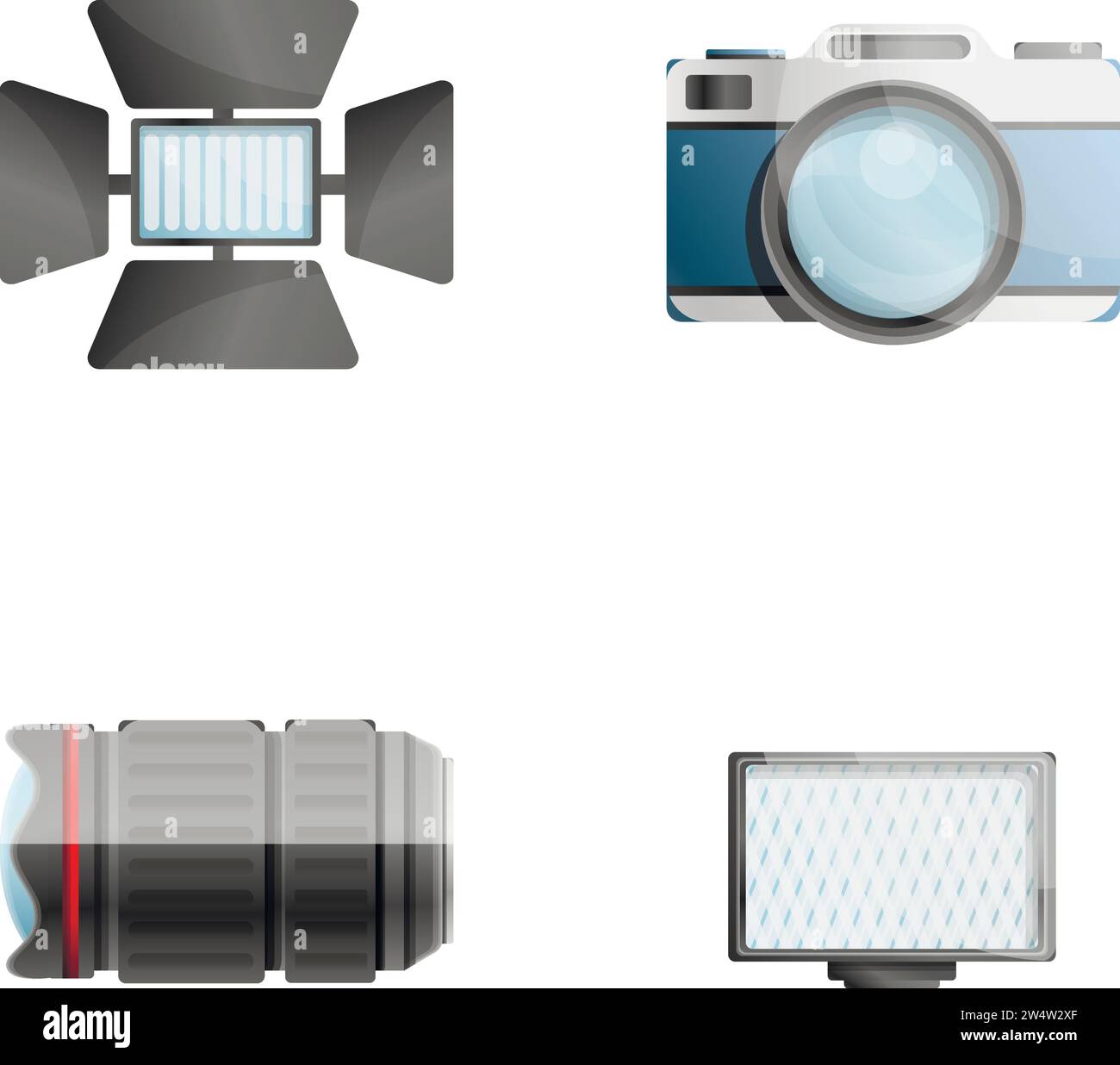 Photo equipment icons set cartoon vector. Digital photo camera and ...