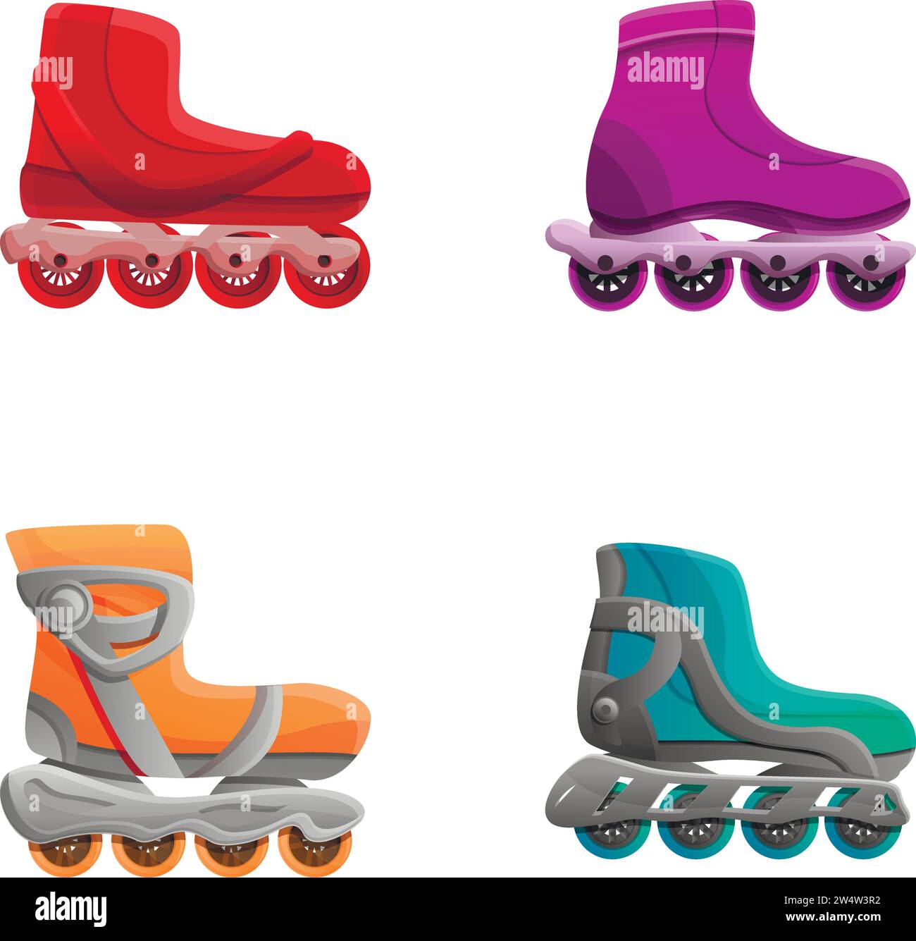 Roller shoes icons set cartoon vector. Colored roller skate shoes ...