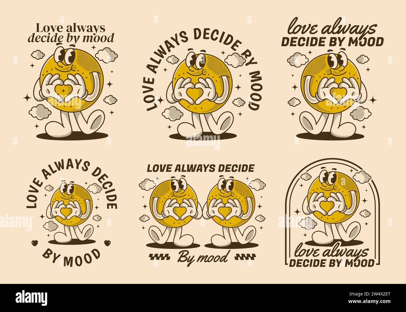 Love always decide by mood. Ball head character with happy face, hands ...