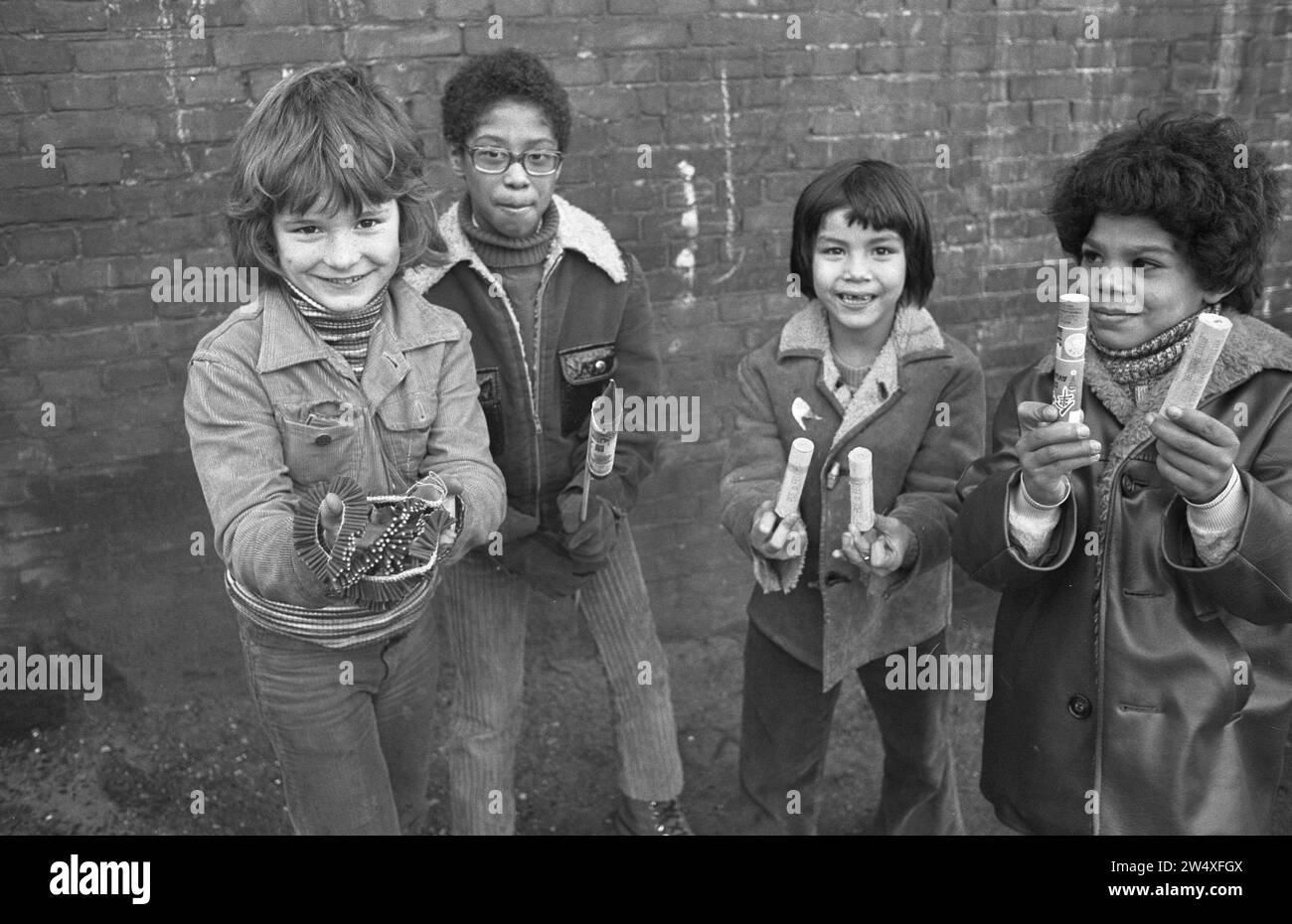 Dutch kids with fireworks ca. December 18, 1972 Stock Photo - Alamy