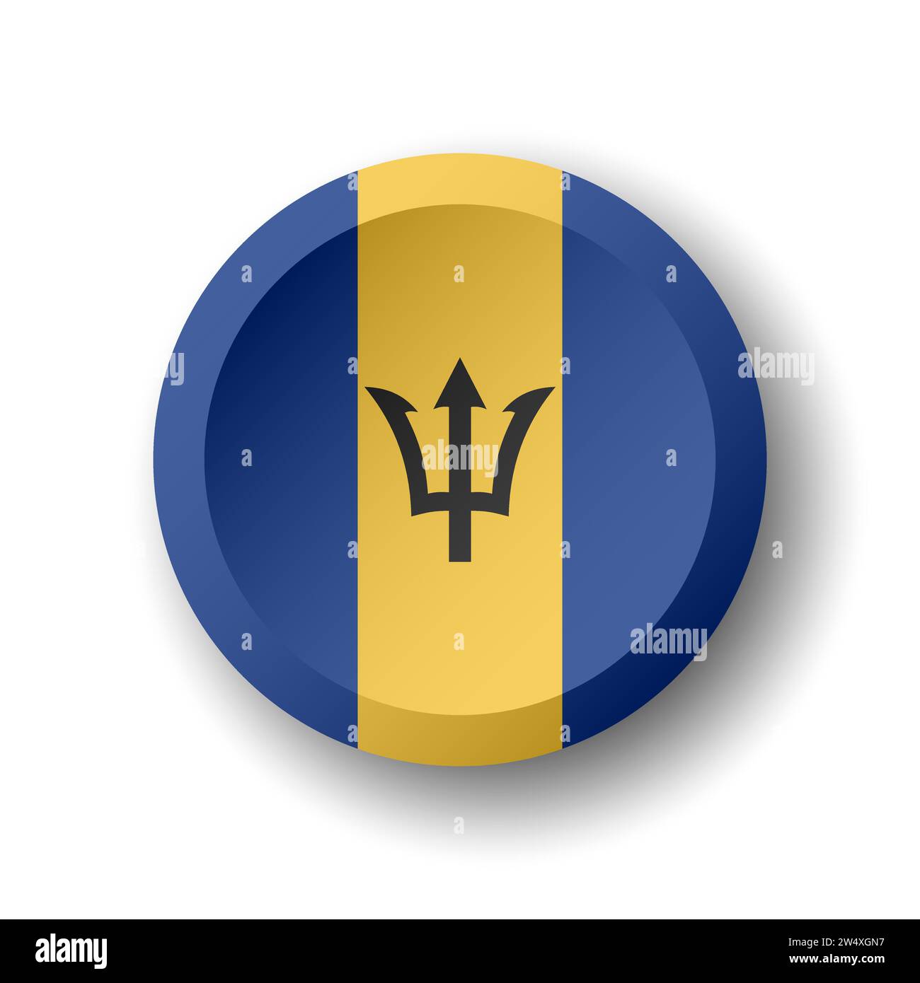 Barbados flag - 3D circle button with dropped shadow. Vector icon Stock ...