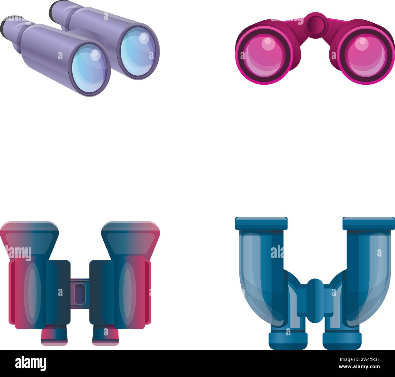 Old binocular icons set cartoon vector. Binocular of different shape ...