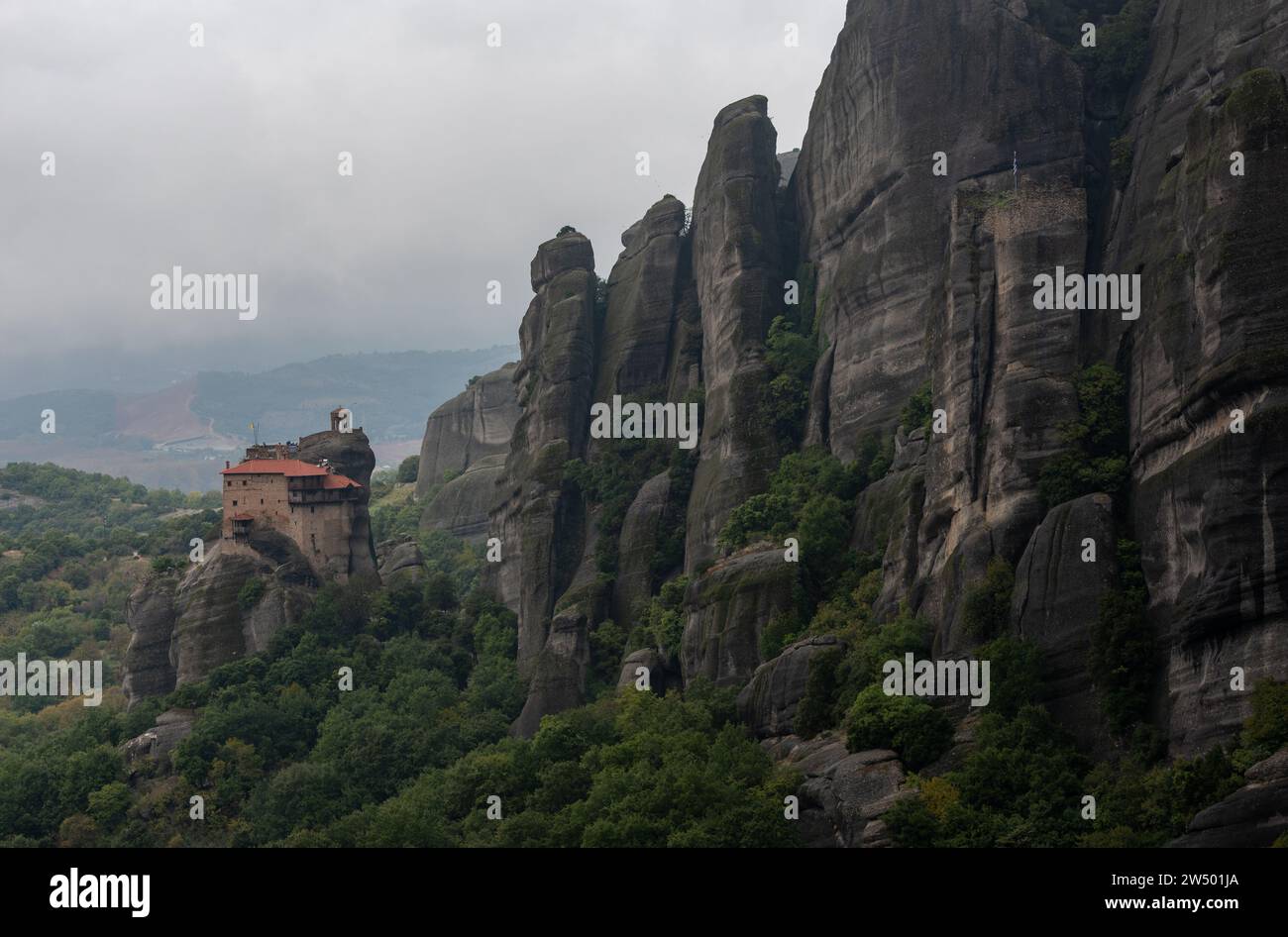 Monasteries at meteora kalampaka build on top of sandstone ridge Stock ...